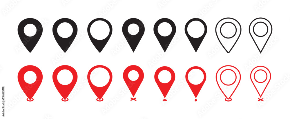 Modern gps Map pointer pin set or gps location pin set. Red Map pin ...