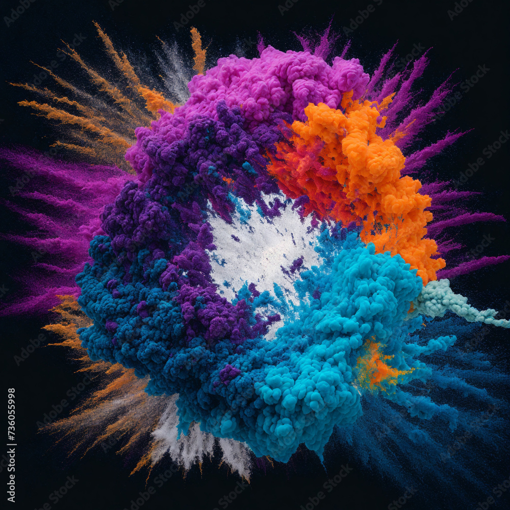 bright colored background, colored powder is thrown into the air ...