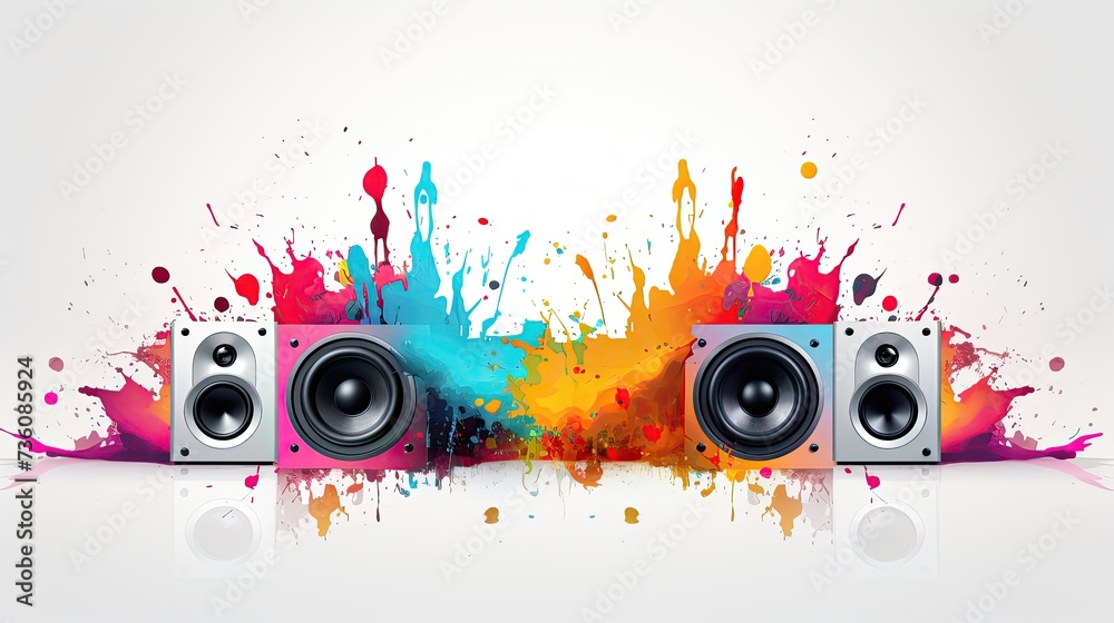 a minimalist flat 2D vector style speaker on the left side of a ...