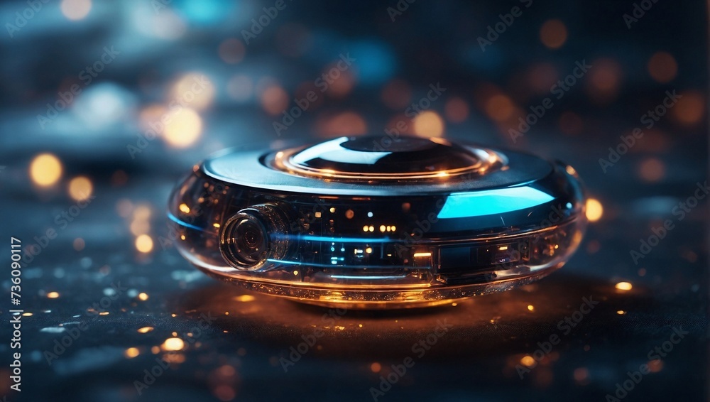 Futuristic tech gadget floating in space, highlighting its sleek design ...