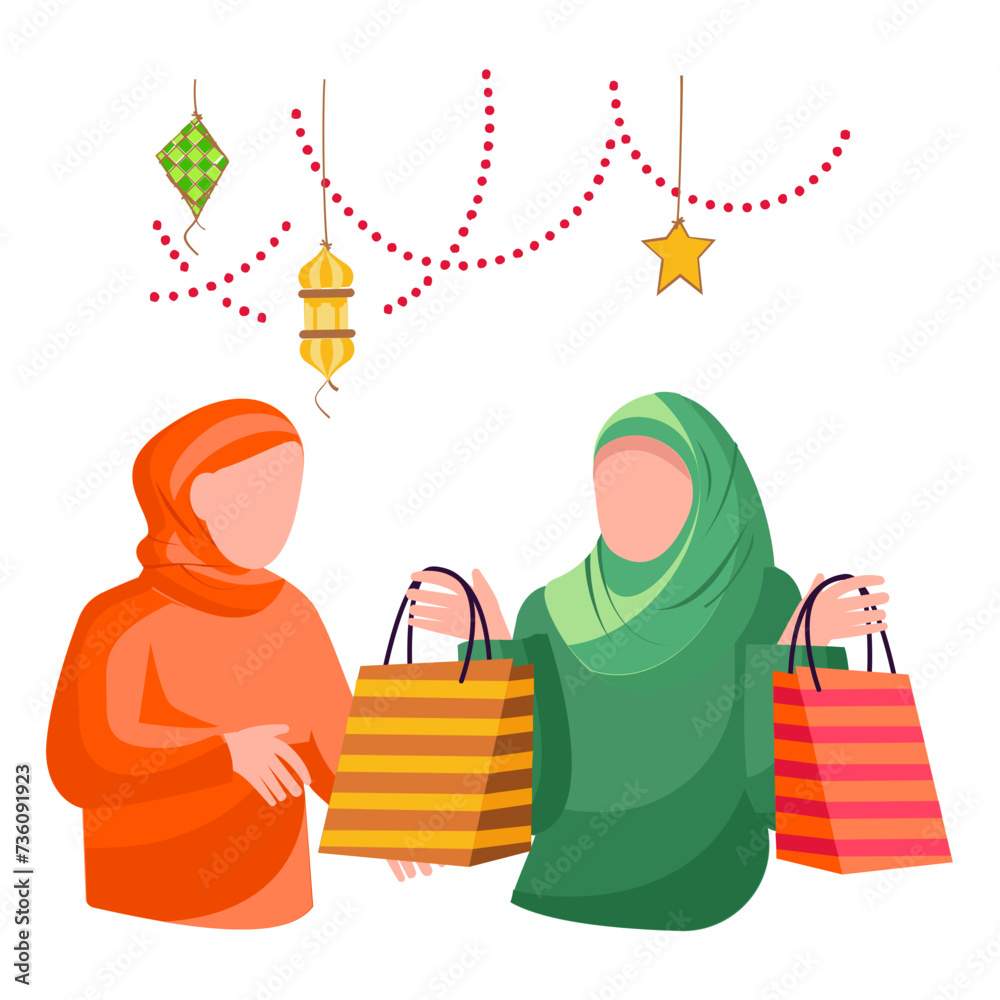 Asian Sisters Coming back Pre-Eid Shopping Concept, Muslim Females ...