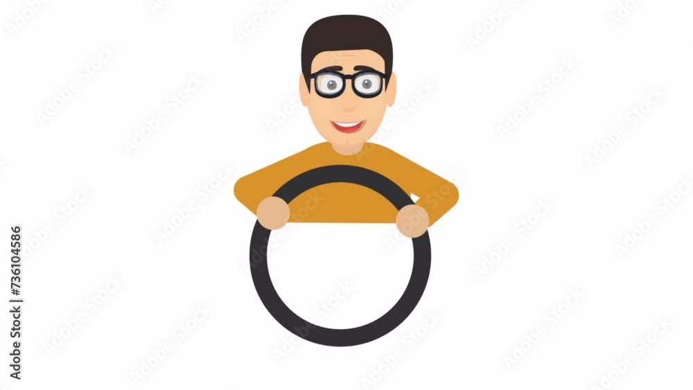 Man is a car driver. Animation of a man with a car steering wheel ...