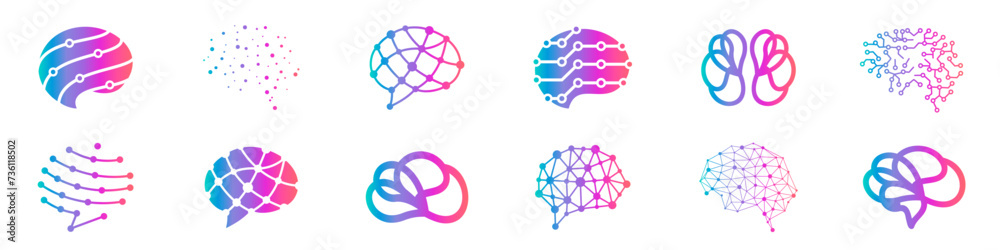 Brain logo collection. Set of creative idea logo with brain icon ...