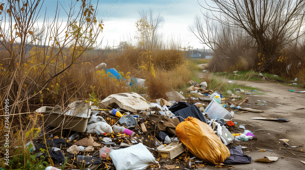 Illegal dumping of rubbish in natural environment. Fly tipping, bad ...