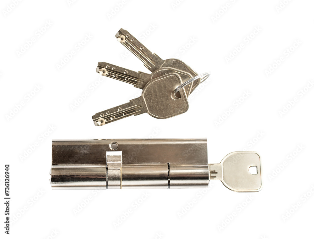 Brass cartridge cylinder with keys isolated on transparent background ...