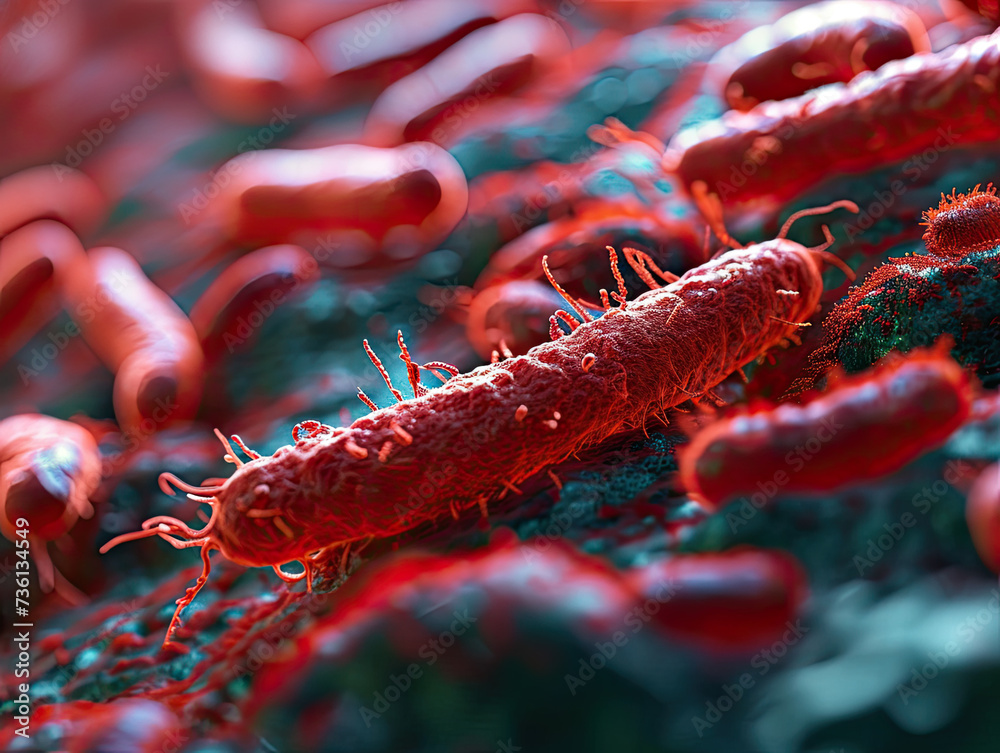 Digital depiction of Escherichia coli (E. coli) bacteria in the human ...