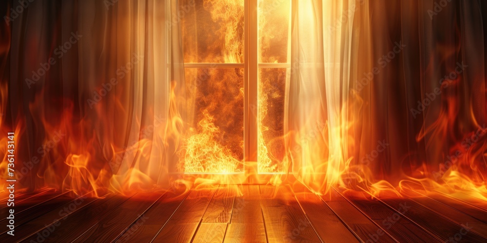 A room featuring a fire curtain and a window. This image can be used to ...