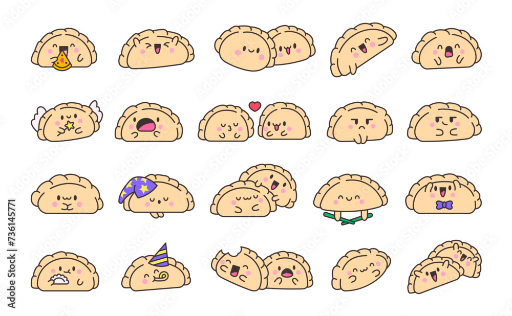Cute kawaii dumpling. Cartoon Chinese food characters. Hand drawn style ...