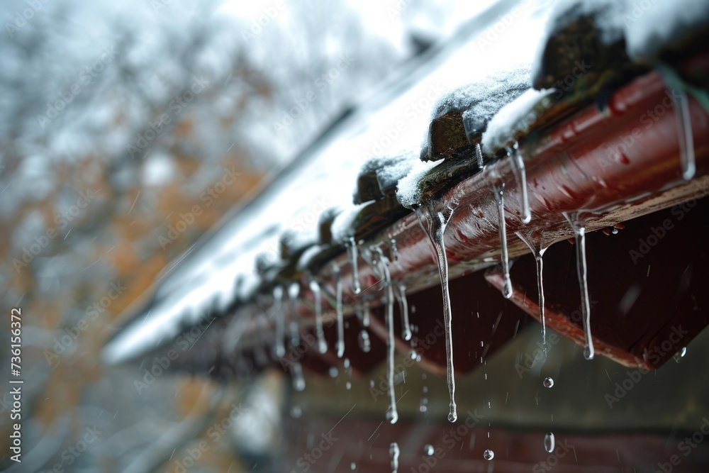 Roof Gutter System in Architectural Detail with Water Dripping Stock ...