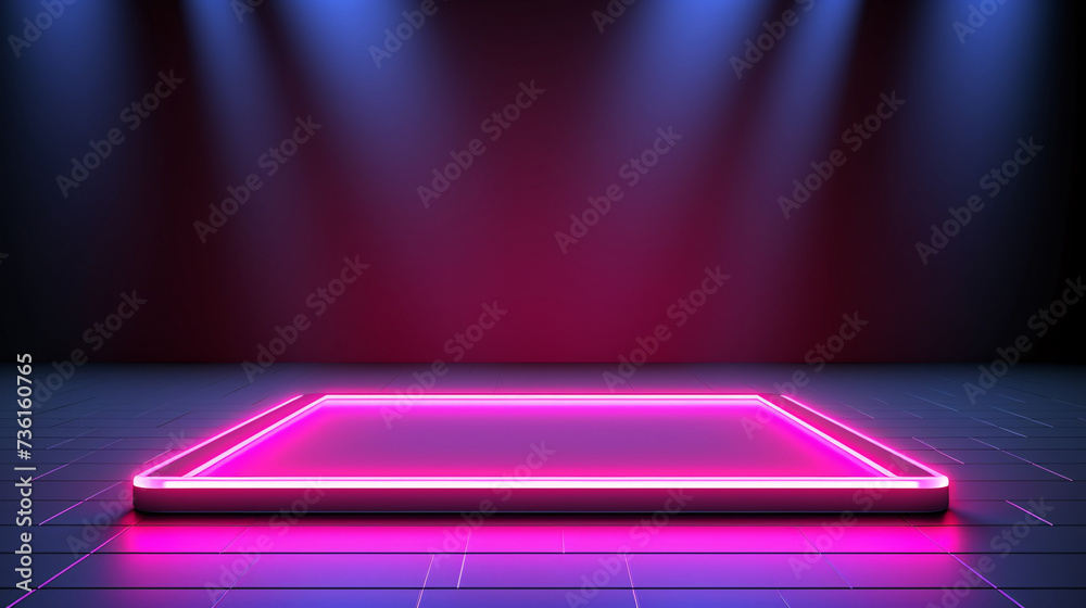 Abstract neon light geometric background. Rectangle stage product ...