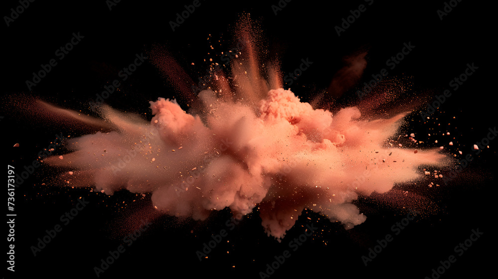 Colorful powder/particles fly after being exploded against black ...