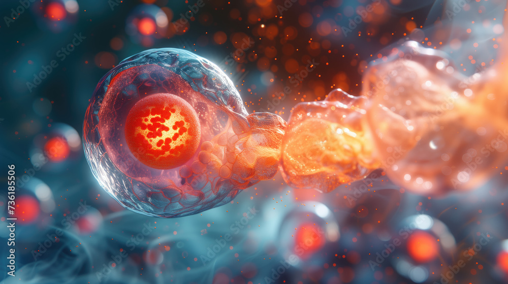 Embryonic cell with a nucleus in the center. egg cell human or animal ...