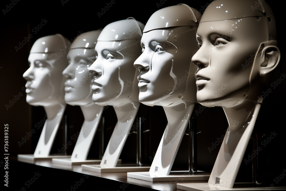 Sequential Mannequin Heads Displaying Evolution of Human-Like Robotics ...
