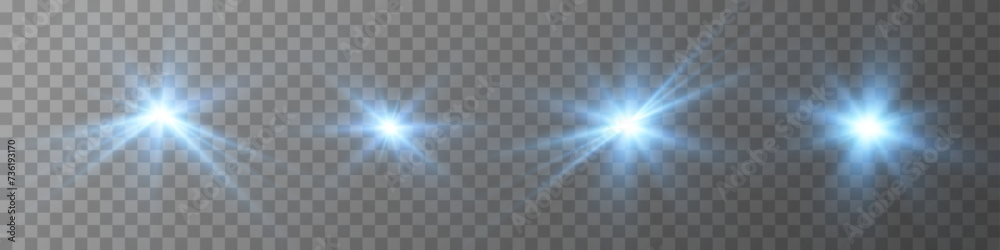 A set of bright blue glowing effects isolated on a transparent ...
