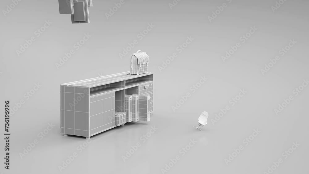 Animated office furniture composition that makes up an office ...