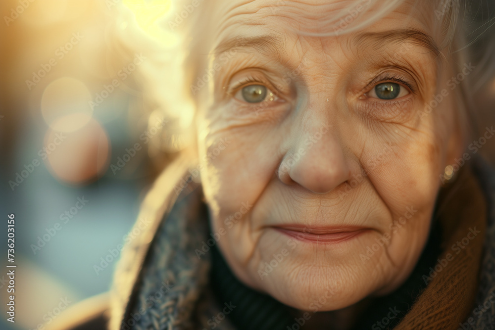 Сlose Up Outdoor Portrait Of Beautiful 65 70 Year Old Woman Senior