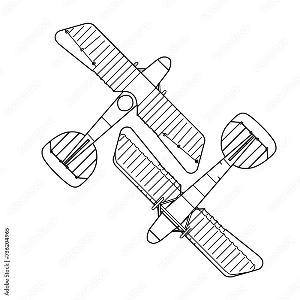 Template vector hand drawing of 1900's vintage aircraft line art ...