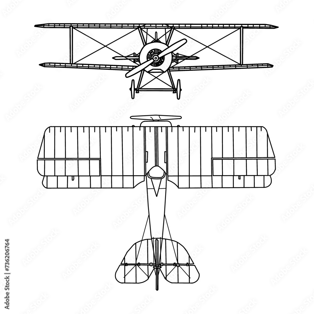 Vector drawing Illustration Hand drawn ink sketch of airplane line art ...