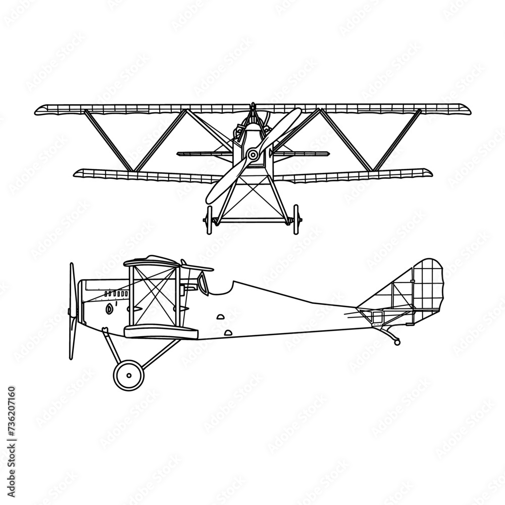 Template vector Hand drawn ink sketch of aircraft line art, biplane ...