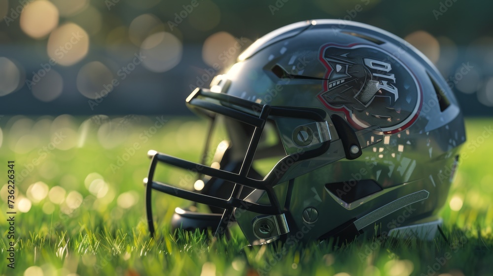 Silver Helmet with Team Mascot - A silver American football helmet ...