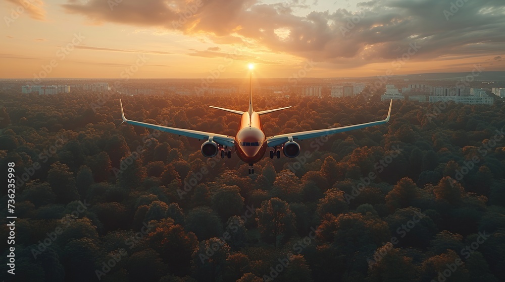 Environmentally friendly air transport concepts An airplane flies in ...