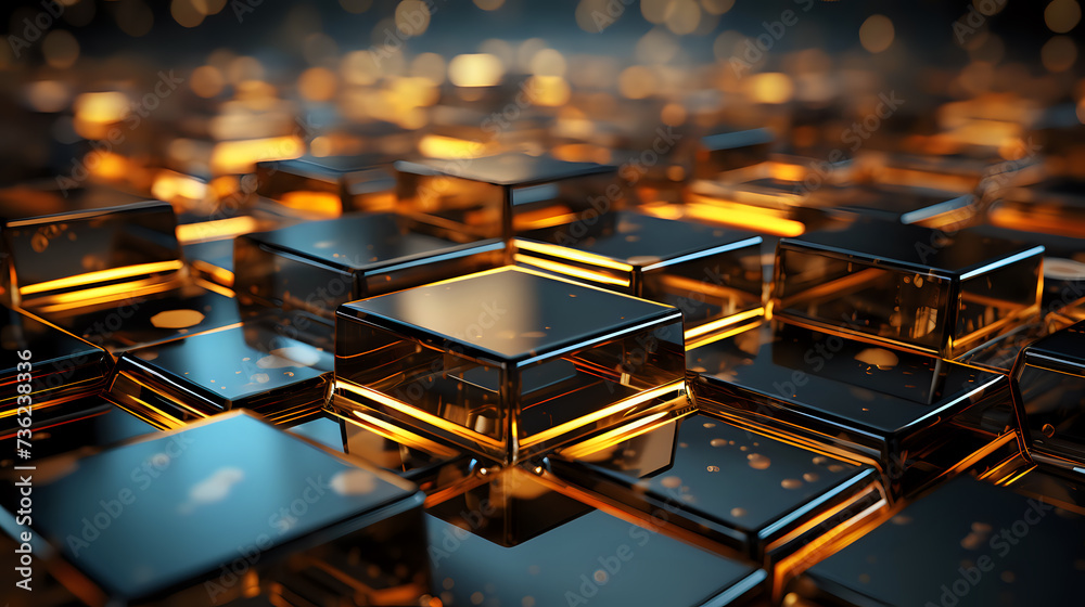 Glowing Golden Cubes Network. A stunning of reflective golden cubes ...