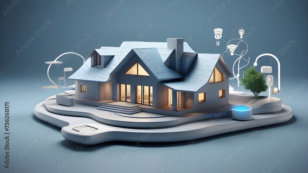 Wireless smart homes. 3D symbol for a smart house black background ...
