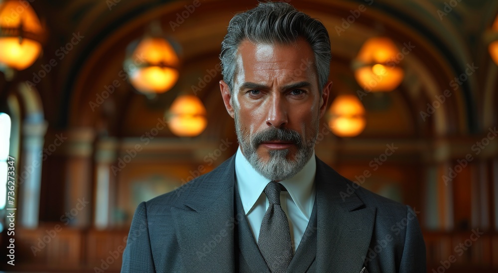 A distinguished gentleman in a sharp suit stands confidently against ...