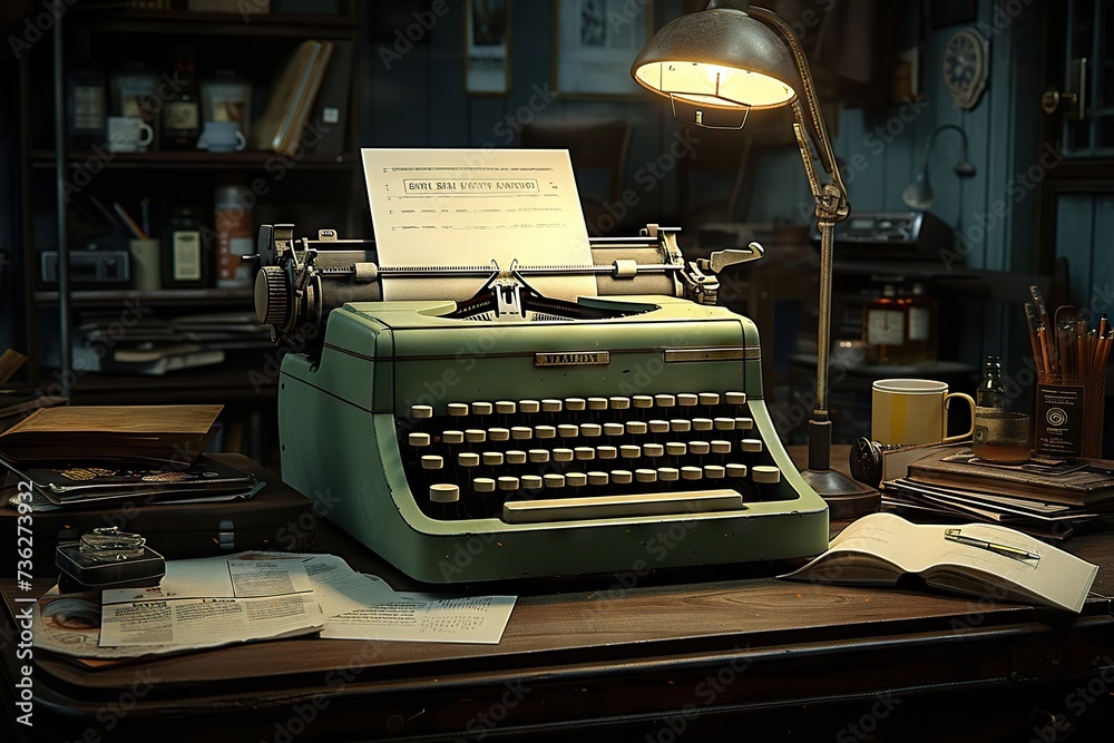 A Nostalgic Journey Vintage Typewriter, Illuminated Desk Setting ...