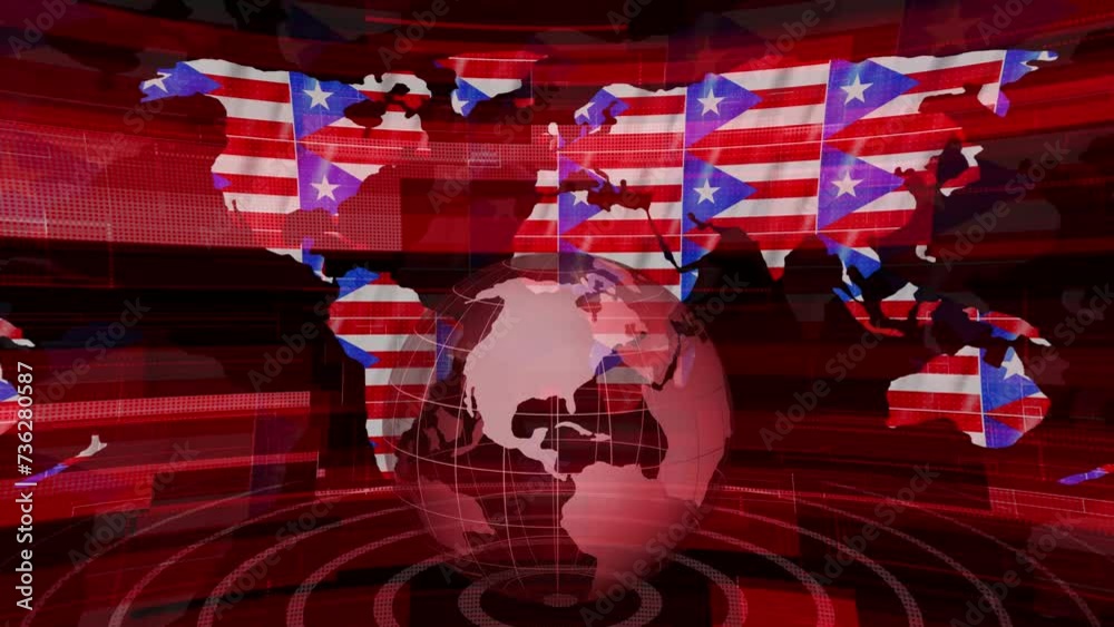 Puerto Rico flag news technology earth map animated background Stock ...