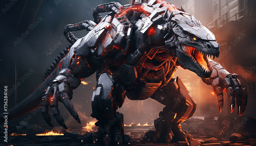 dinosaur inside a powerful mech suit blending prehistoric and ...