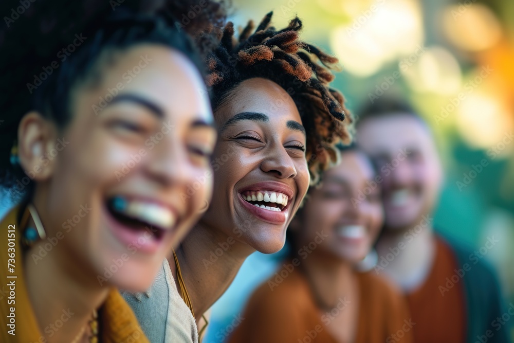 Diverse group laughing and having fun, reminding of social connection's ...