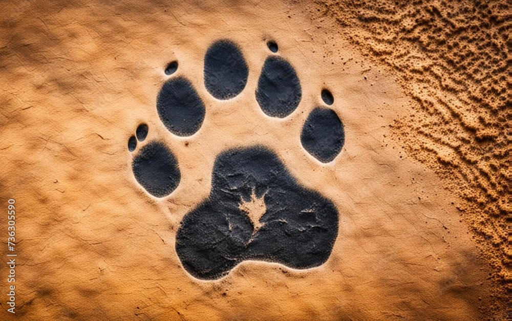 wild predator paw footprint or trail in the desert. hunting concept ...