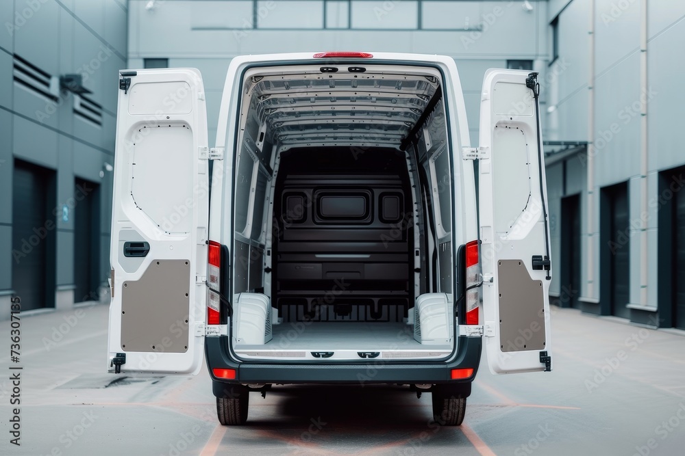 Rear doors of a white van open empty truck visible Stock Photo | Adobe ...