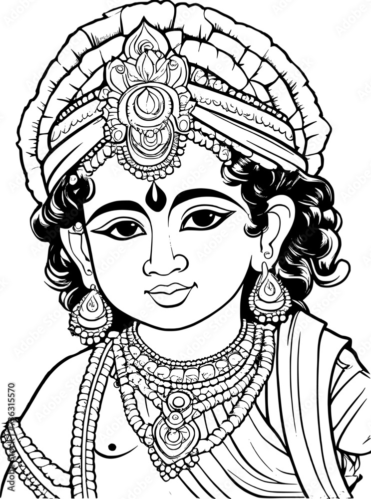Little Krishna coloring page line drawing vector design, Outline baby ...