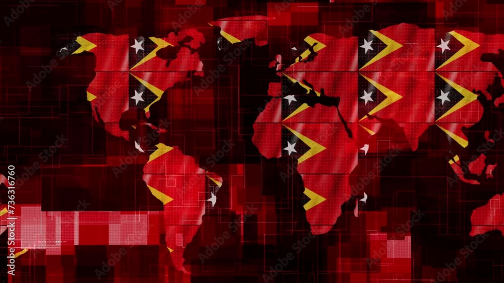 Timor Leste flag earth map glowing technology motion news background ...