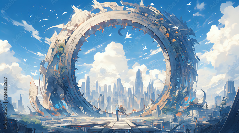 Futuristic City with Monumental Ring Structure. A breathtaking ...