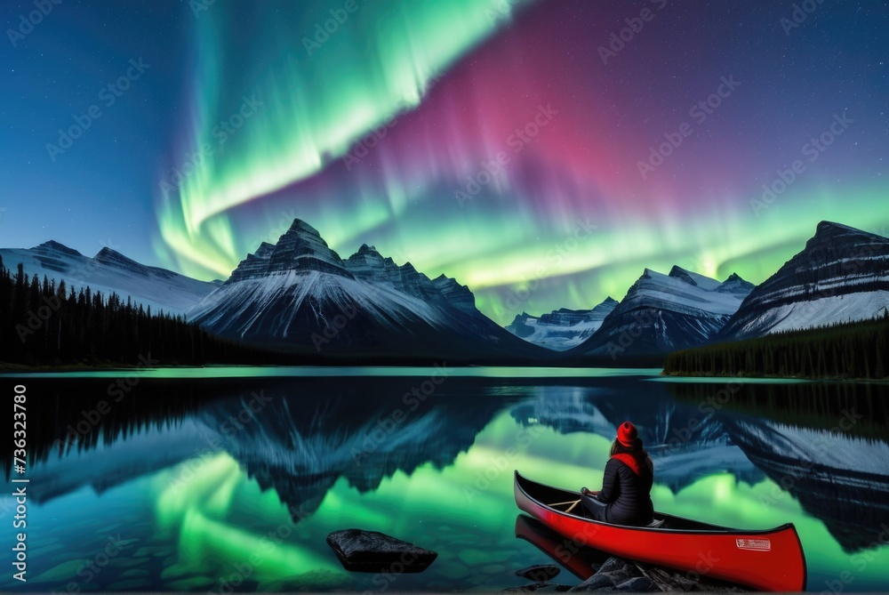 Aurora Borealis illuminates Spirit Island. Frame to showcase celestial ...