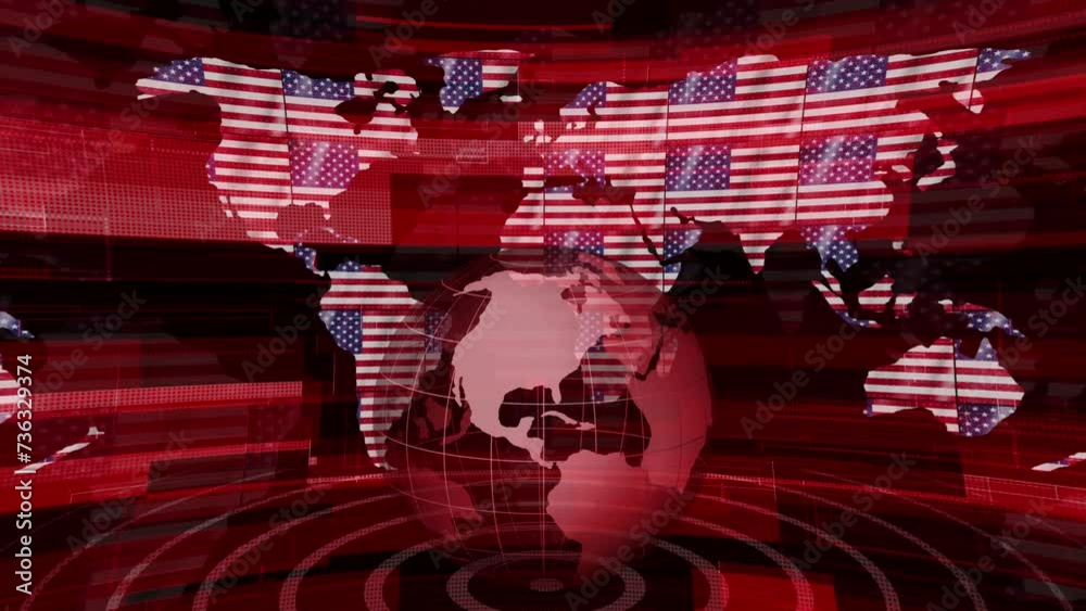 United States flag news technology earth map animated background Stock ...
