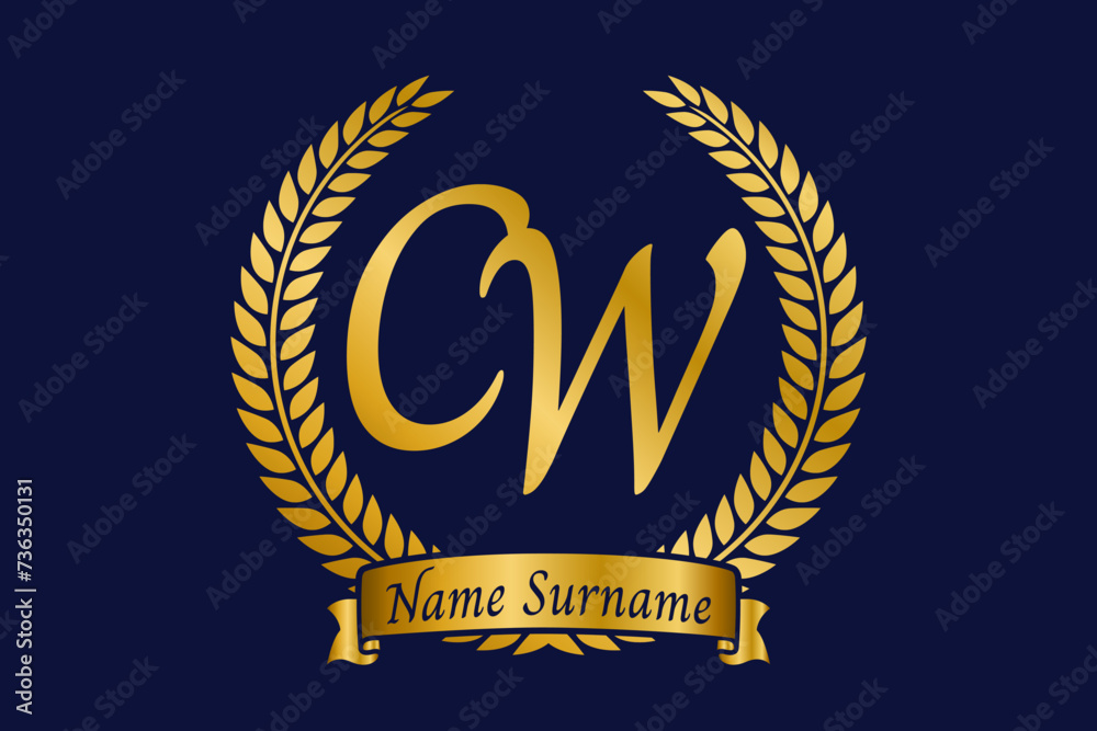 Initial letter C and W, CW monogram logo design with laurel wreath ...