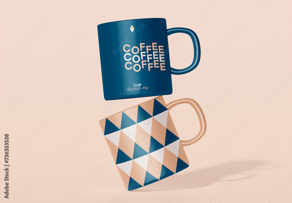 Floating Two Ceramic Mugs Mockup Stock Template | Adobe Stock