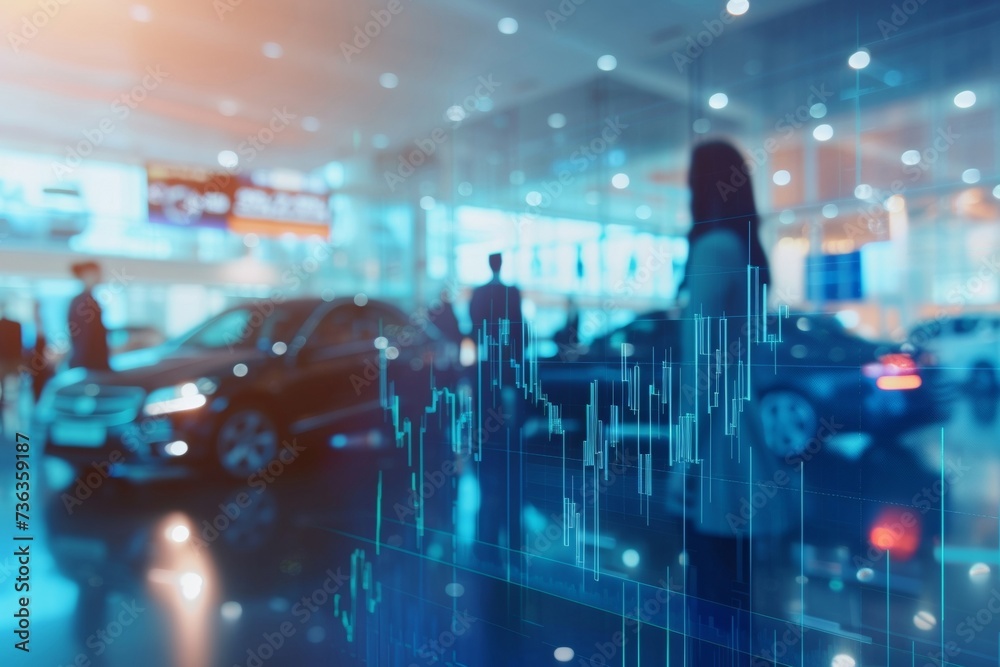 Stock market graph shows upward trend in luxury car sales at dealership ...