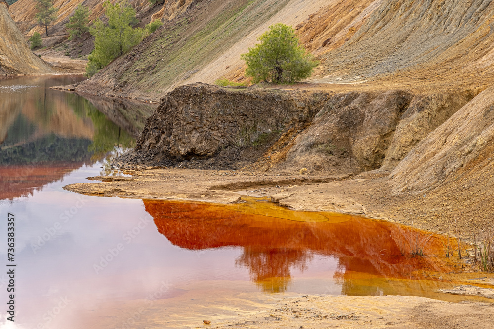 Red view of Sia Mine Red Lake, a former copper and pyrite mine ...