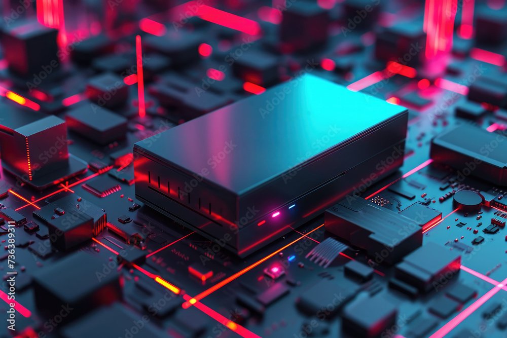 This close-up photo captures the intricate details of a computer ...