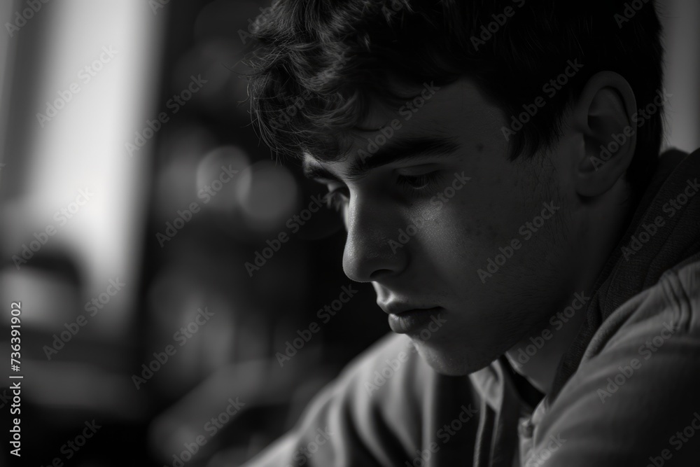 Somber Young Man Reflects His Emotional Struggles In Solitude. Сoncept ...