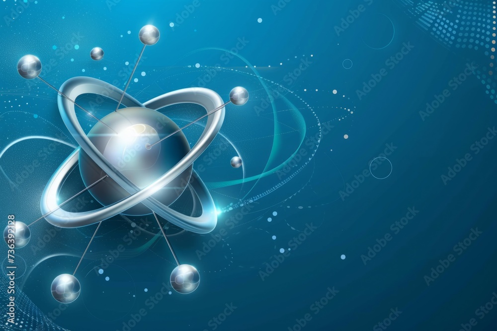 Silver Atomic Structure On Blue Science Abstract Background. Сoncept ...