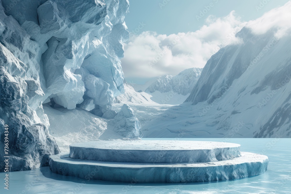 Ice background podium cold winter snow product platform floor frozen ...