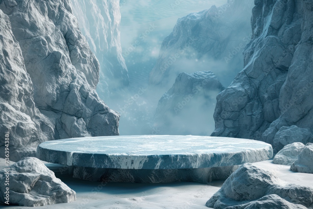 Ice background podium cold winter snow product platform floor frozen ...