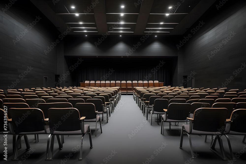 Empty lecture hall with dark walls background and chairs design. Stock ...
