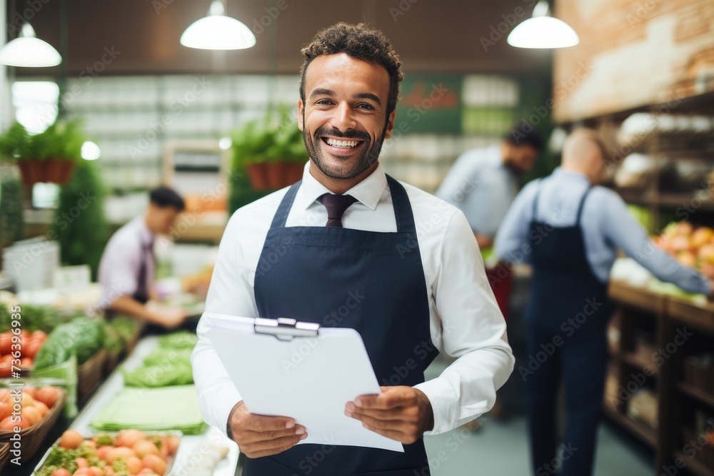 Happy attractive grocery store manager, AI generated, Portrait of ...